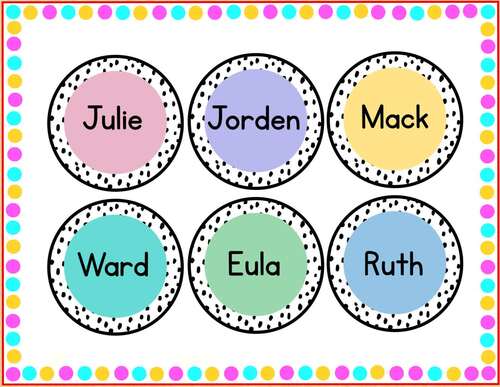 Printable Bright Spotty Student Name Tags, Name Signs, Classroom Labels
