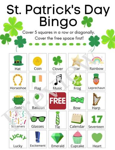 St Patrick's Day Bingo Game Colorful Printable for a Party in March - 6 ...