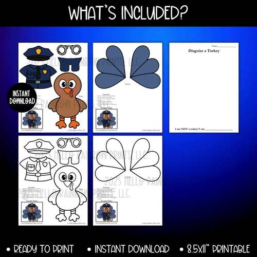 Thanksgiving Disguise the Turkey Project Worksheet: Police Officer Cop ...