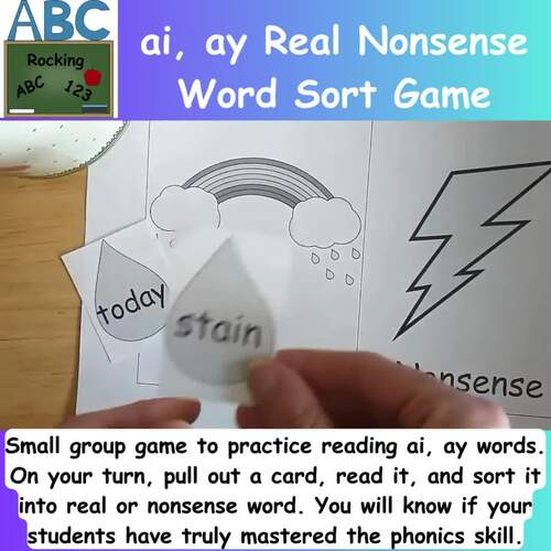 ai ay vowel team digraph real and nonsense word sort or craft | TPT