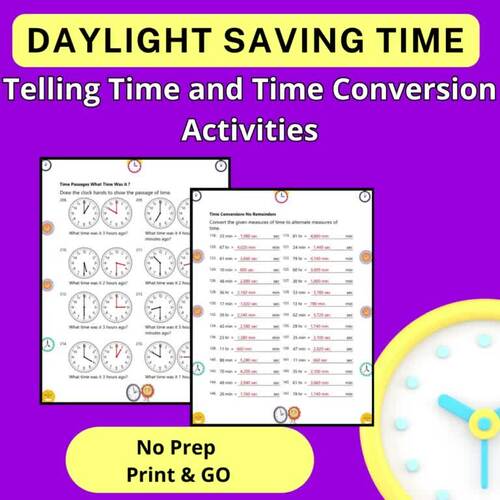 Daylight savings time telling time Activities Worksheet Time conversion ...