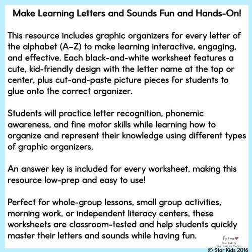 ABC Graphic Organizers Cut and Paste for K-1 Bundle — ENGLISH & SPANISH