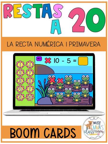 Restas a 20 para Google Slides™ | Subtraction to 20 in Spanish | Primavera