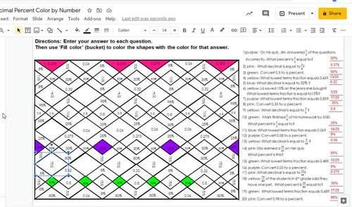 Converting Fractions, Decimals, Percents Math Coloring by Number Worksheets