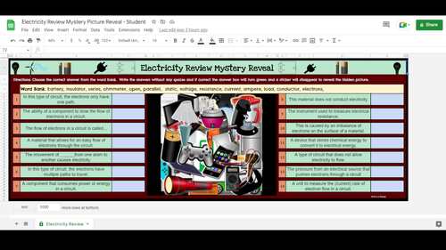 Electricity Vocabulary Review Self Checking Digital Activity by All in ...