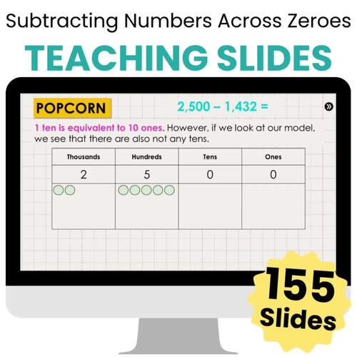 Subtracting Whole Numbers Across Zeroes - 4th Grade Math Teaching Slides