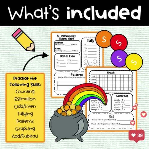 St. Patrick's Day Skittles Activity - Math Skills Practice for K, 1st ...