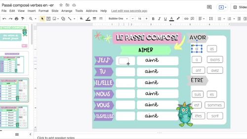 French Past tense | PASSÉ COMPOSÉ Verbes en er | GOOGLE SLIDES | TPT