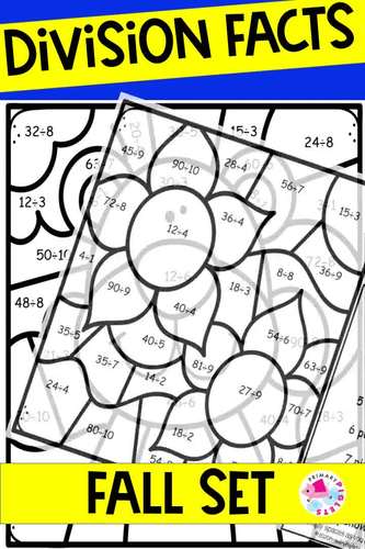 Fall Coloring Pages Division Facts Color by Number Code Math Sheets