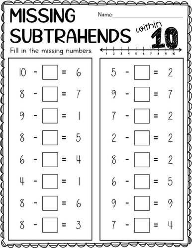 Missing Subtrahends Subtraction Worksheets: Printable Math Practice