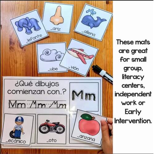 Sonidos Iniciales | Beginning Sounds Mats in Spanish | TPT