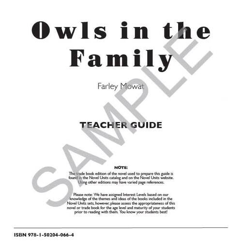 Owls in the Family Novel Units® Teacher Guide Novel Study | TPT