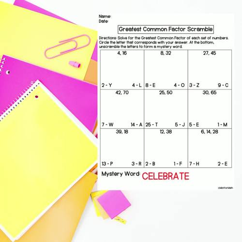 Greatest Common Factor Scramble Activity 5th 6th Grade by Mint for Math