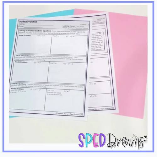 Solving Basic Quadratics Square Root Property Guided Notes Practice ...