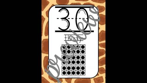 Number Posters 0-30 Ten Frames Zoo Animal Giraffe Print Classroom Decor ...