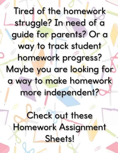 EDITABLE Homework Assignment Sheet - Take Home Folder Insert | TPT
