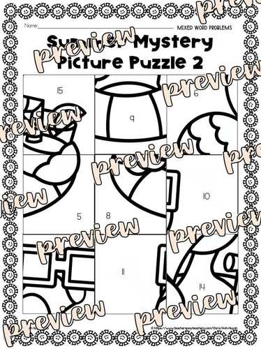 Summer Math Mystery Picture Puzzles | Word Problem Review | 1st Grade Math