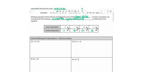 One-Step and Two-Step Equations Guided Notes, Practice Worksheet, and Video