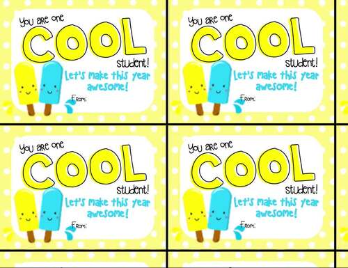 Popsicle Beginning of Year Gift Tag- You are one COOL student! Let's ...