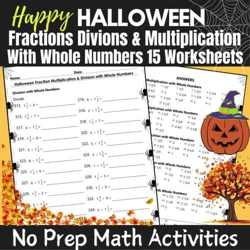 Halloween Math Multiplying and Dividing Fractions by Whole Numbers 5.NF ...
