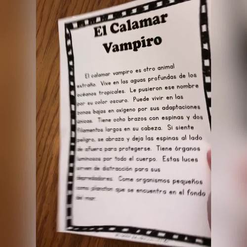 Calamar Vampiro Vampire Squid - Spanish Reading Comprehension Activity ...