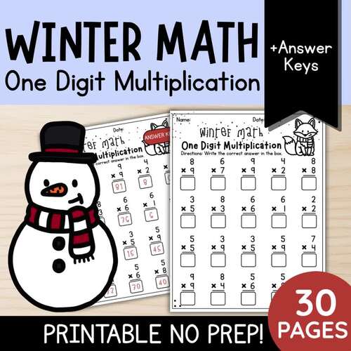 Winter Math: One Digit Multiplication | 2nd and 3rd Grade | TPT