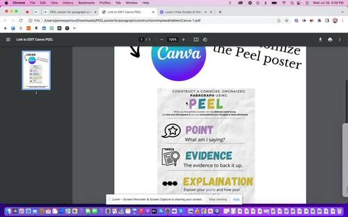PEEL poster for paragraph construction, simple, editable in Canva.