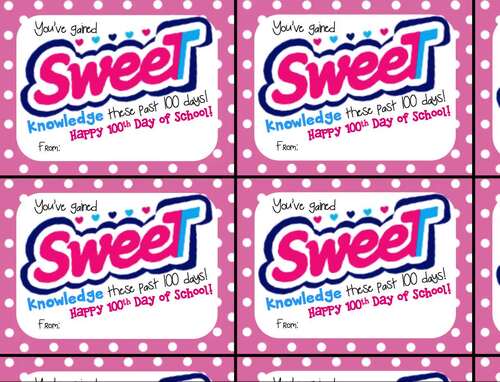 SweeTarts 100th Day of School Gift Tag- You've gained Sweet knowledge ...