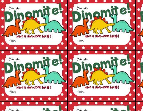 Cute Dinosaur Christmas/ Winter Holiday Gift Tag- You are Dinomite ...