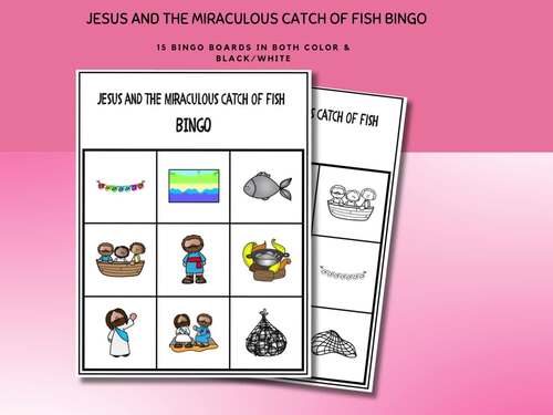 Jesus and the miraculous catch of fish bingo Set for Kids, Bible Bingo