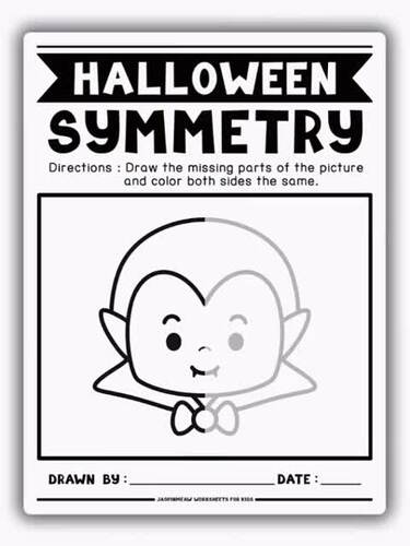 HALLOWEEN SYMMETRY DRAWING AND COLOR | ART AND MATH | LINE OF SYMMETRY