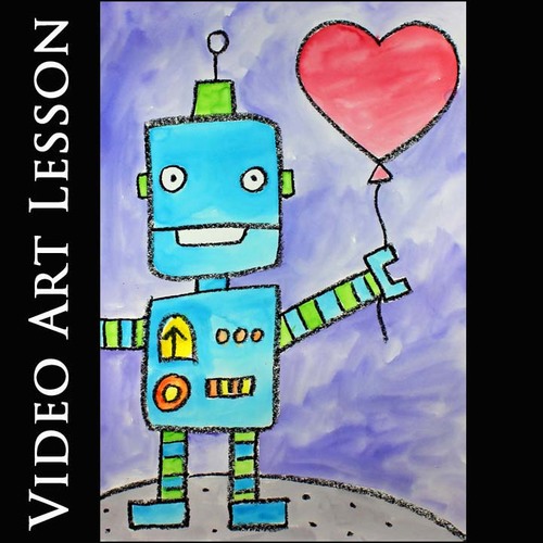 ROBOT with a HEART BALLOON | SPACE & MOON Drawing & Painting Video Art ...