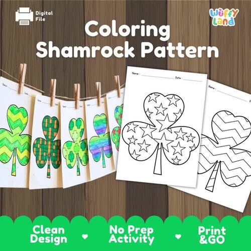 St. Patrick's Day Coloring Shamrock Pattern - March Mindful Art Activity