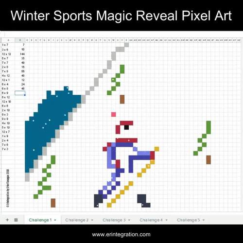 Winter Mystery Pixel Art Math Multiplication and Division on Google Sheets