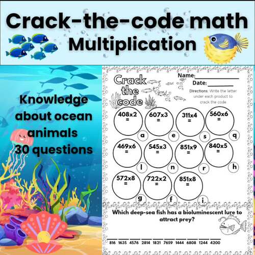 crack the code multiplication math ocean animal 3digit by 1digit for ...