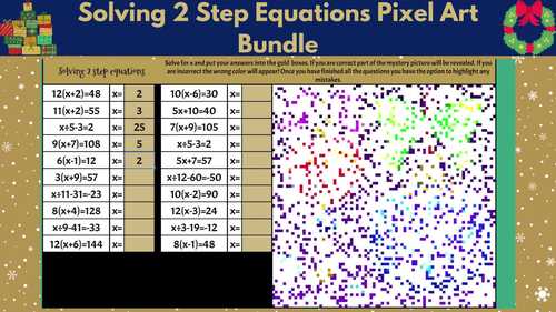 Solving 2 Step Equations Christmas Math Pixel Art Winter Activities BUNDLE