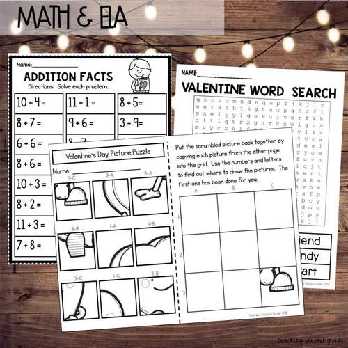 Valentines Day Fun Packet First and Second Grade | Worksheets and ...