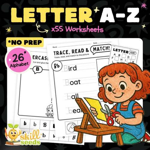 Alphabet Worksheets A–Z | Tracing, Matching, Letter Sort & Letter Hunt