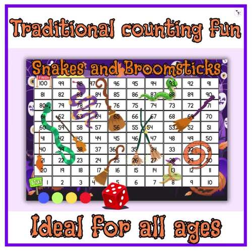 Snakes and Ladders Halloween Math Game for K - 2nd Grade Halloween Activity