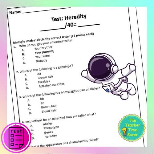 Genetics & Heredity Unit Test Quiz Assessment | Life Science Punnett ...