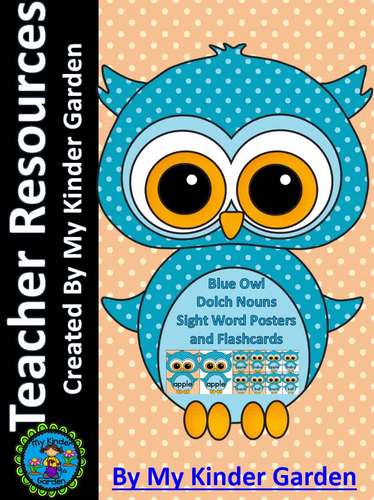 Blue Owl Dolch Sight Word Flash Cards & Posters Nouns by My Kinder Garden