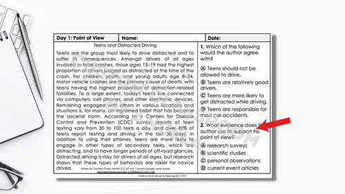 STAAR Point of View Quiz Character Perspective Reading Comprehension ...