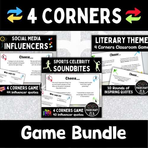 4 Corners Game BUNDLE with Literary, Sports and Social Media Influencer ...