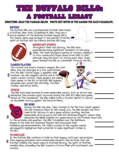 Buffalo Bills 7 Reading Levels! 5 Informational Texts Write Opinion ELA ...