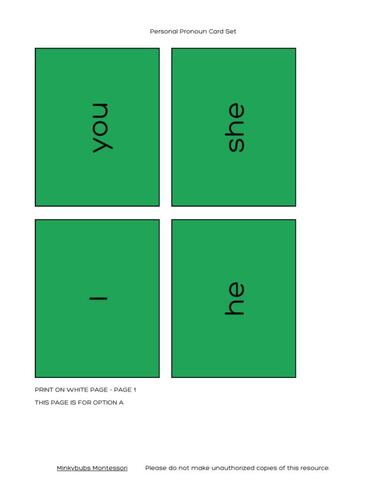 Personal Subject Pronoun Card Sort including Non-Binary Epicene Printable