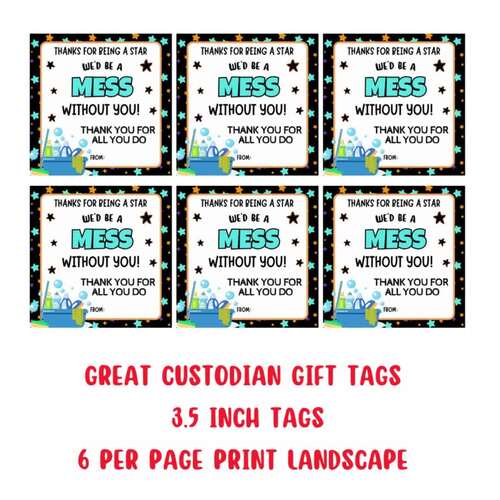 Custodian Appreciation Day Printable Gift Tags Activities for Classroom