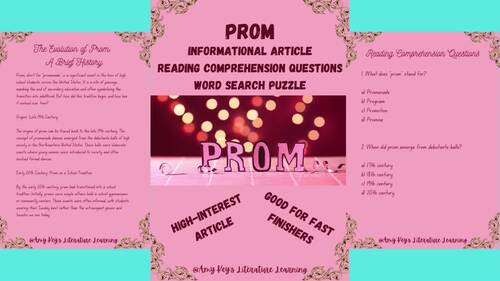 History of Prom Informational Text Reading Comprehension Questions Word ...
