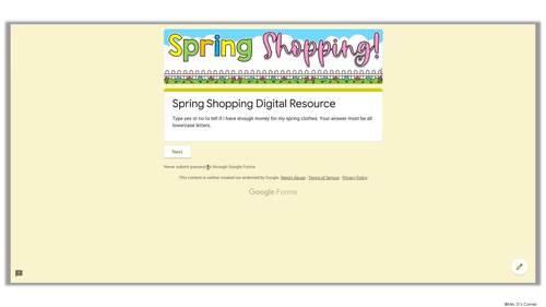 Spring Shopping Digital Activity | Distance Learning by Mrs Ds Corner