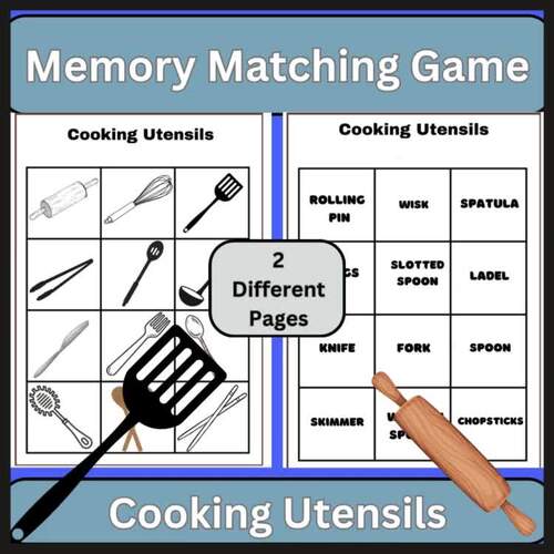 Utensils, Cooking Memory Matching Game, Center, Cards, Station, Labels,