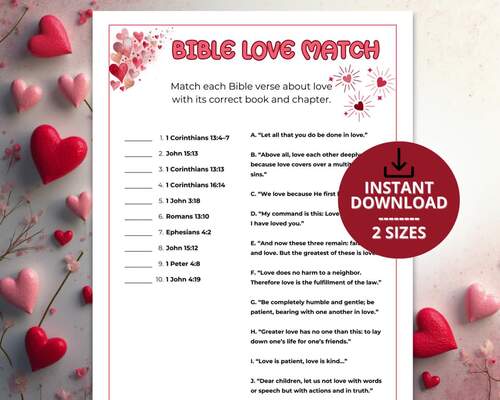 Bible Verse Love Match Game Christian Valentine’s Day Activity Church ...